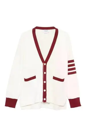 Thom Browne 4-bar Stripe Cotton Cardigan - White