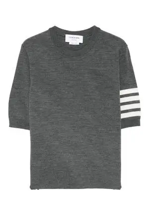 Thom Browne Fine-knit T-shirt With 4-bar Stripes - Grey