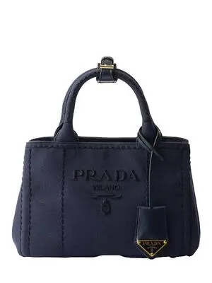Prada Jardiniere Mini Cotton Canvas Handbag - Blue