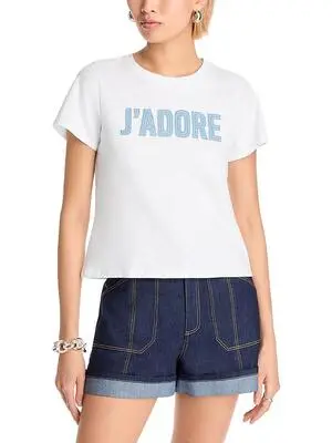 Cinq À Sept Denim J'adore Shrunken Tee - White/light Blue