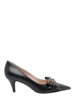 Valentino Garavani Pointed Toe Bow Decollete With Heel - Black