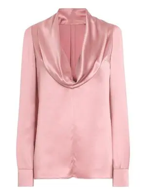 Dolce & Gabbana Silk Satin Shawl Neck Blouse - Pink