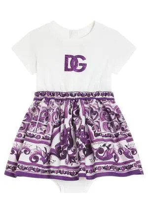 Dolce & Gabbana Majolica-print Jersey And Poplin Dress With Coulotte - Multicolor