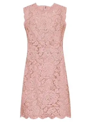 Dolce & Gabbana Floral Lace A-line Dress With Logo - Pink