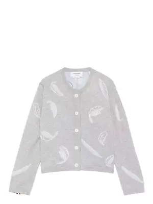 Thom Browne Feather-intarsia Cropped Cardigan - Grey