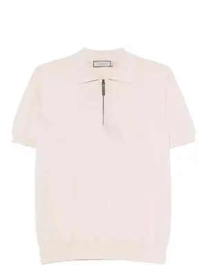Canali Cotton Zip-up Polo Shirt - Pink