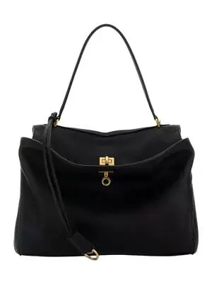 Balenciaga Leather Slouchy Shoulder Bag - Black