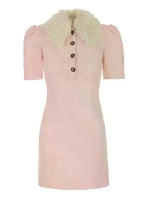 Alessandra Rich Button-up Dress With Faux Fur Collar - Pink