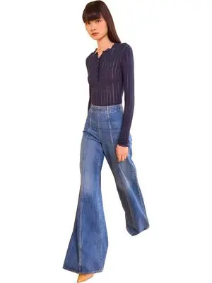 Ulla Johnson Delia Long Sleeve Henley Knit Top - Midnight