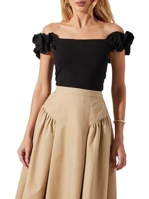 Astr The Label Hoda Mixed Media Top - Black