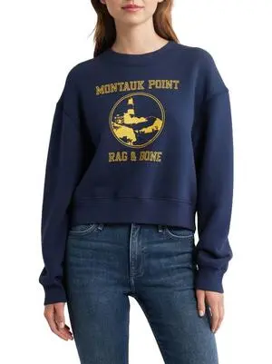 Rag & Bone Montauk Crop Graphic Sweatshirt - Navy