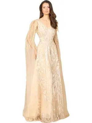LARA NEW YORK V-neck Gown With Cape Sleeves - Champagne