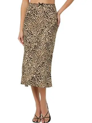 Astr The Label Satin Slip Midi Skirt - Leopard Print