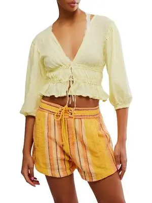 Free People Linen And Cotton Tie-front Top - Summertime Lemonade