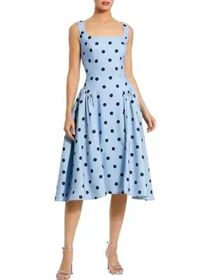 Mac Duggal Polka Dot A-line Midi Dress - Sky Multi