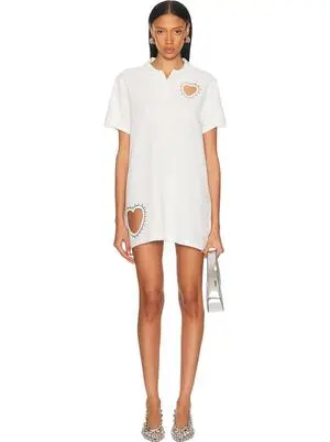 AREA Crystal Heart Cutout Polo Dress - White