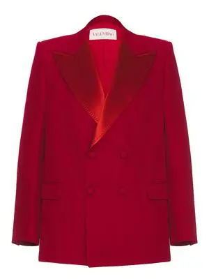 Valentino Garavani Classic Double Breasted Blazer In Burgundy - Cherry