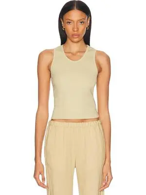 Enza Costa Cotton Rib Scoop Tank Top - Celadon
