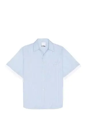 LE PERE Double Short Sleeve Button Down Shirt In Blue In Blue - Blue Stripe