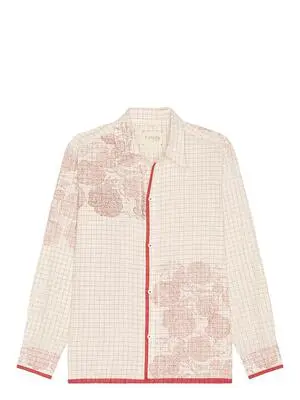 HARAGO Printed Rose Shirt In White - Off White