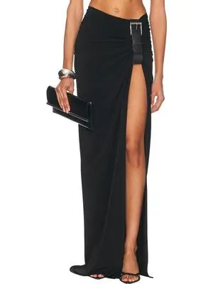 SID NEIGUM Floor Length Gathered Belted Skirt Black