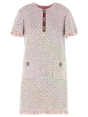 Valentino Garavani Embellished-button Tweed Mini Dress - Pink
