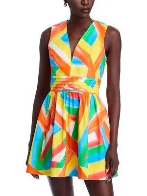 MILLY Nikki Multi Stripe Poplin Mini Dress - Orange Multi