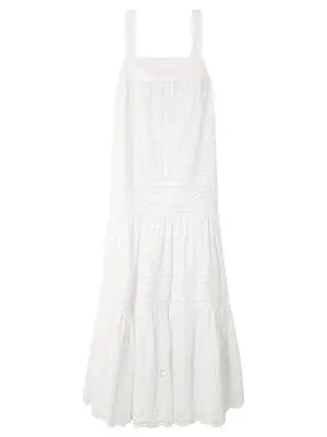 Loretta Caponi Populonia Tiered Scalloped Broderie Anglaise Maxi Dress - White
