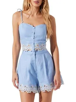 Astr The Label Kiya Eyelet Hem Linen Camisole - Blue