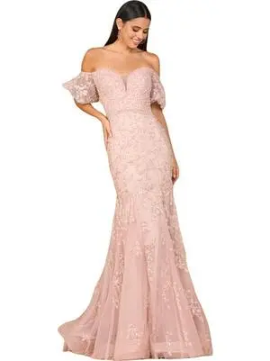 LARA NEW YORK Lace Mermaid Dress - Blush
