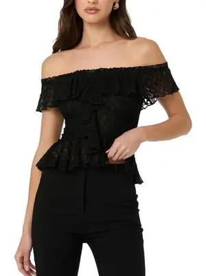 Astr The Label Off-the-shoulder Lace Peplum Top - Black
