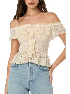 Astr The Label Off-the-shoulder Lace Peplum Top - Ivory
