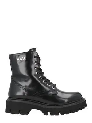 MSGM Leather Ankle Combat Boots - Black