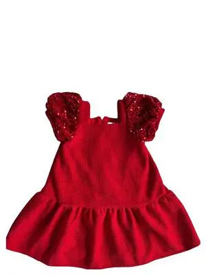 LOLA + THE BOYS Sequin Puff Sleeve Dress - Red