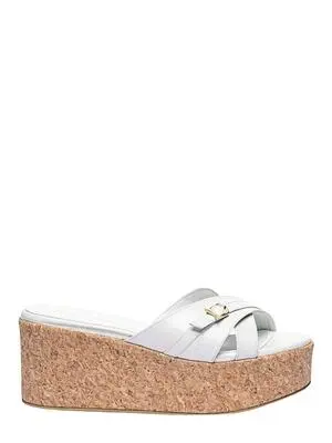 Santoni Leather Wedge Slides - White