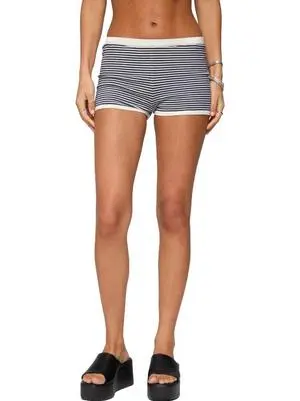 EDIKTED Striped Knit Shorts - Cream-and-navy