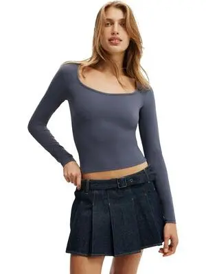 COTTON ON Hold Me Long Sleeve Top - Blue Slate