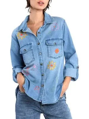 BILLY T Embroidered Button-up Shirt - Denim