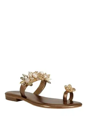 AZALEA WANG Crocus Embellished Slide Sandal - Brown