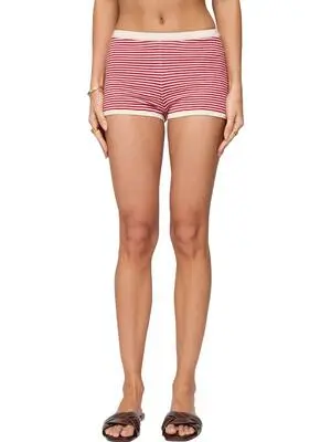 EDIKTED Striped Knit Shorts - Cream-and-red