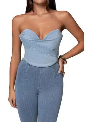 JLUXLABEL Strapless Denim Bustier Top - Light Wash