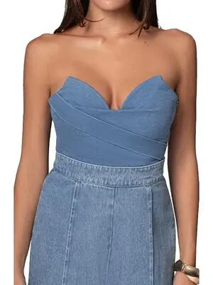 JLUXLABEL Strapless Denim Bustier Top - Medium Wash