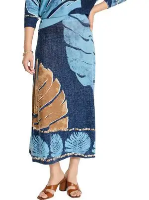 NIC+ZOE Twilight Print Knit Midi Skirt - Blue Multi