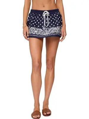 EDIKTED Paisley Print Mini Skirt - Navy