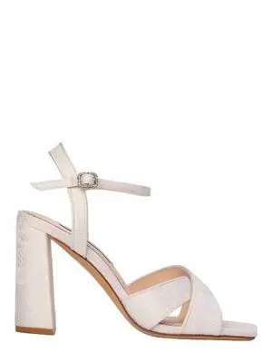 ANNE BARGE Fete Satin Jacquard Sandals - White Lace