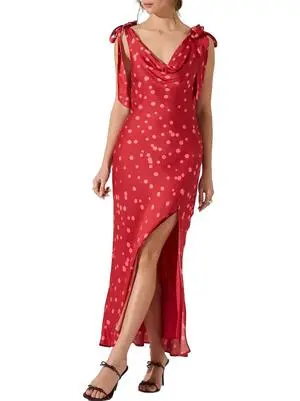 Astr The Label Allexina Tie Shoulder Maxi Dress - Red Polka