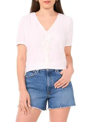 Vince Camuto Tie Front Puff Sleeve Top - Ultra White