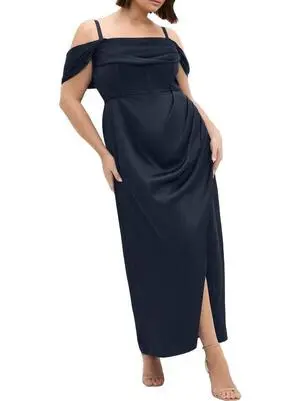 City Chic Off-the-shoulder Maxi Dress - Navy