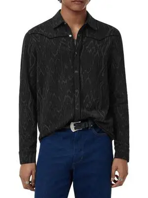 John Varvatos Miner Jacquard Snap-up Western Shirt - Black