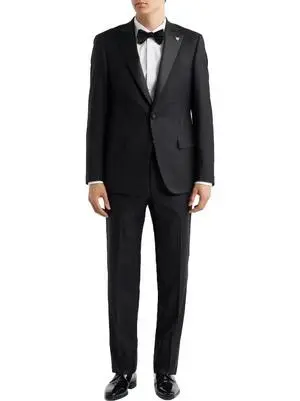 HERITAGE GOLD Regular Fit Notched Lapel Wool Tuxedo - Black